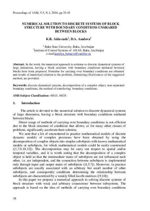 (PDF) Numerical Solution to Discrete Systems of Block Structure with ...