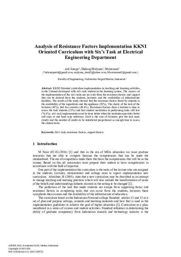(PDF) Analysis of Resistance Factors Implementation KKNI Oriented Curriculum with Six’s Task at ...