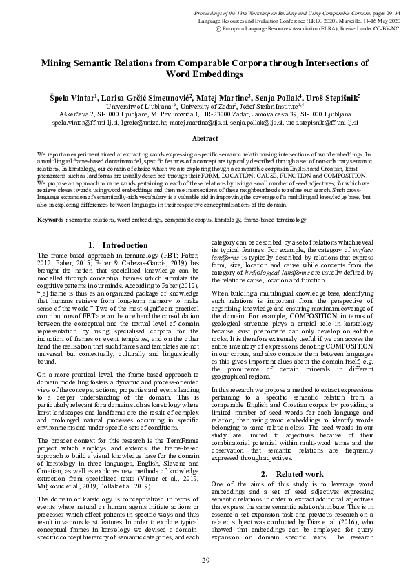 Pdf Mining Semantic Relations From Comparable Corpora Through Intersections Of Word Embeddings