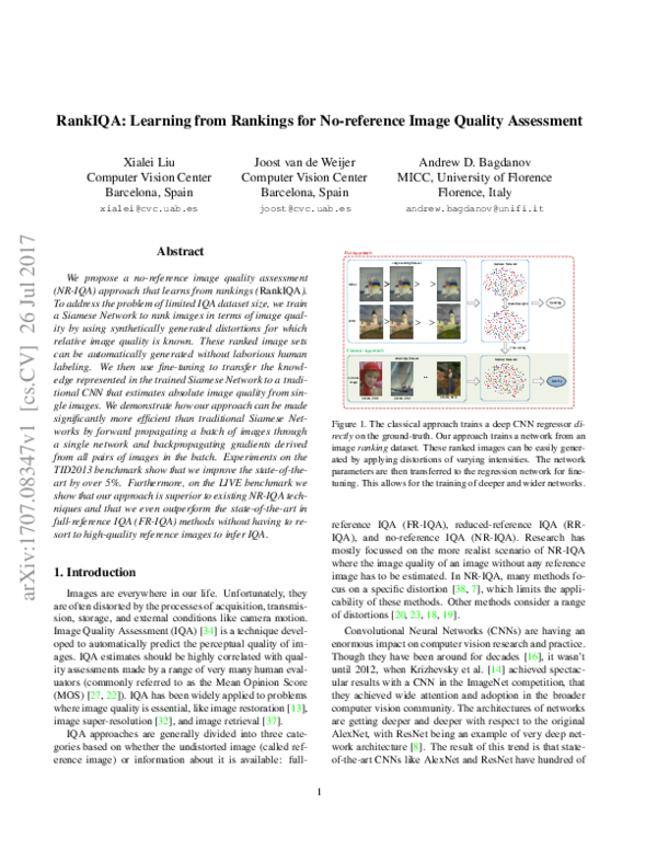(PDF) RankIQA: Learning from Rankings for No-Reference Image Quality Assessment