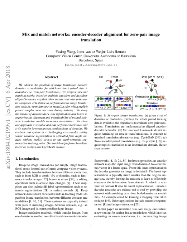 (PDF) Mix and Match Networks: Encoder-Decoder Alignment for Zero-Pair Image Translation