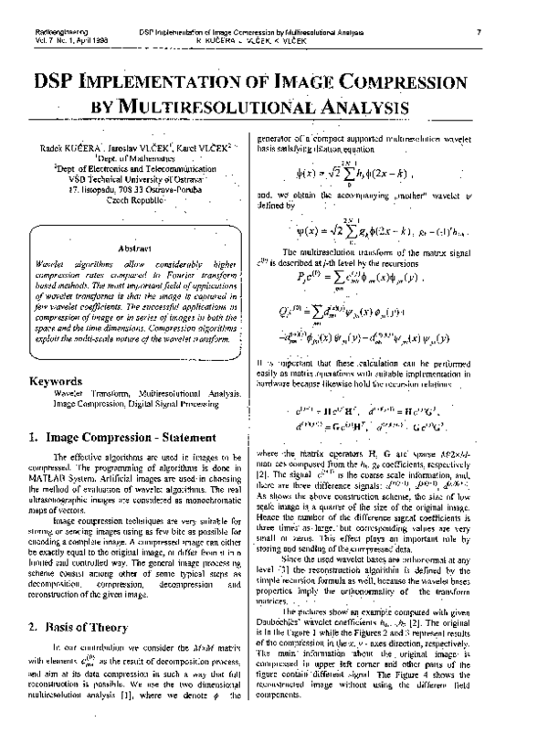 Pdf Dsp Implementation Of Image Compression By Multiresolutional Analysis