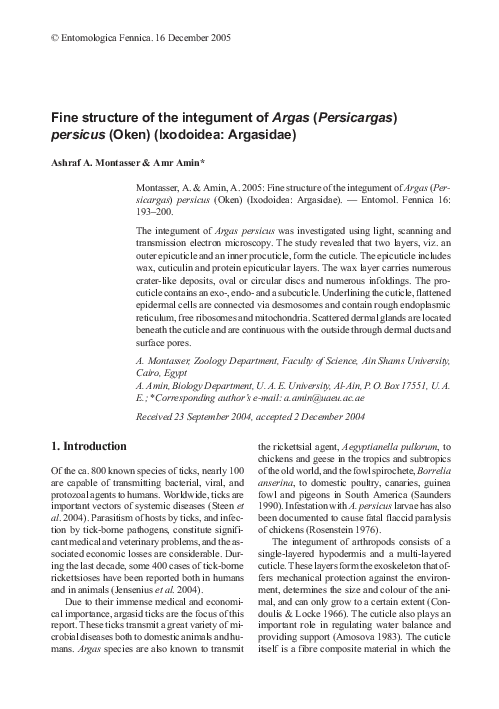 (PDF) Fine structure of the integument of Argas (Persicargas) persicus ...