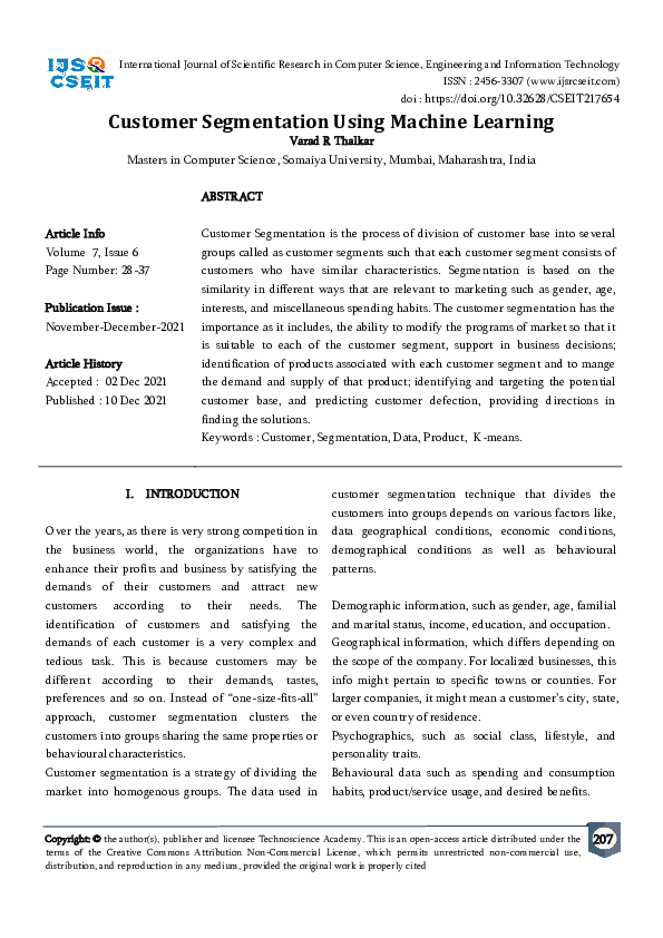 (PDF) Customer Segmentation Using Machine Learning
