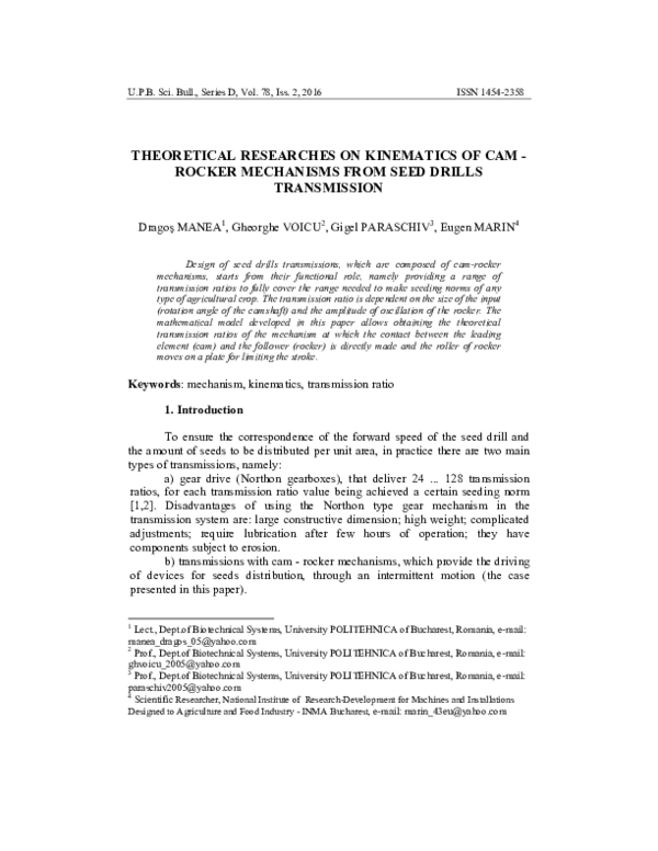 (PDF) Theoretical Researches on Kinematics of Cam-Rocker Mechanisms ...