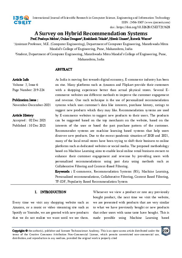 Pdf A Survey On Hybrid Recommendation Systems