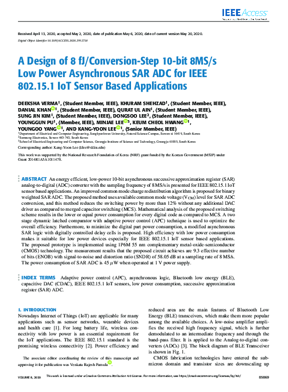(PDF) A Design of 8 fJ/Conversion-Step 10-bit 8MS/s Low Power Asynchronous SAR ADC for IEEE 802. ...