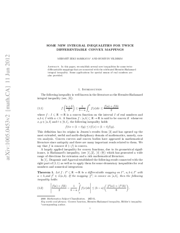 Pdf Some New Integral Inequalities For Twice Differentiable Convex