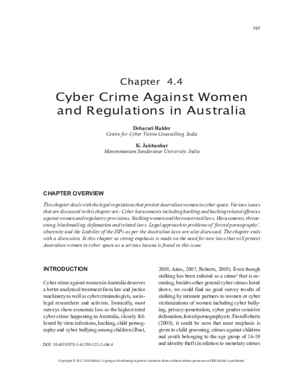 (PDF) Cyber Crime Against Women and Regulations in Australia