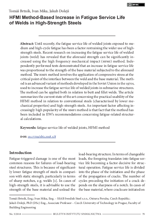 (PDF) HFMI Method-Based Increase in Fatigue Service Life of Welds in ...