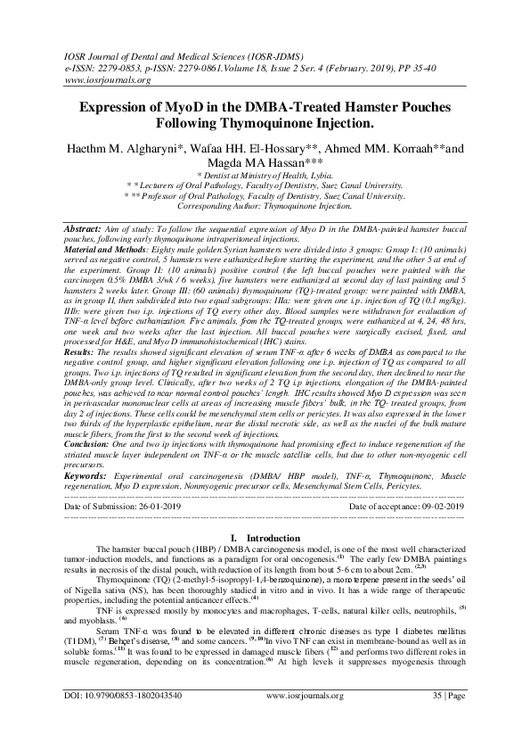(PDF) Expression of MyoD in the DMBA-Treated Hamster Pouches Following ...
