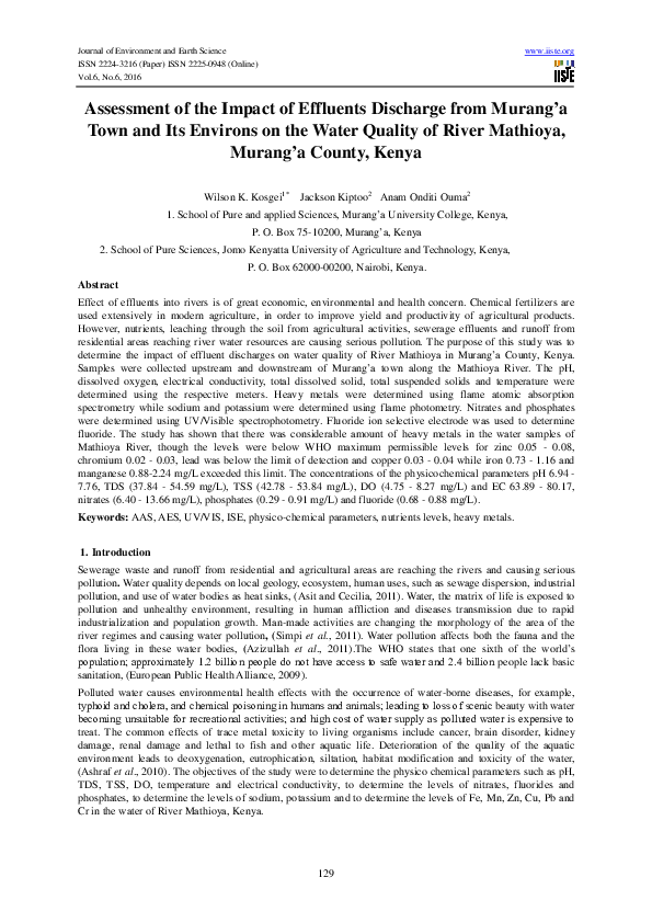 (PDF) Assessment of the Impact of Effluents Discharge from Murang’a ...