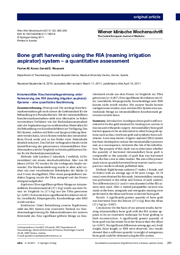 (PDF) Bone graft harvesting using the RIA (reaming irrigation aspirator ...
