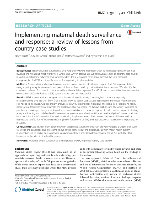 (PDF) Implementing maternal death surveillance and response: a review ...