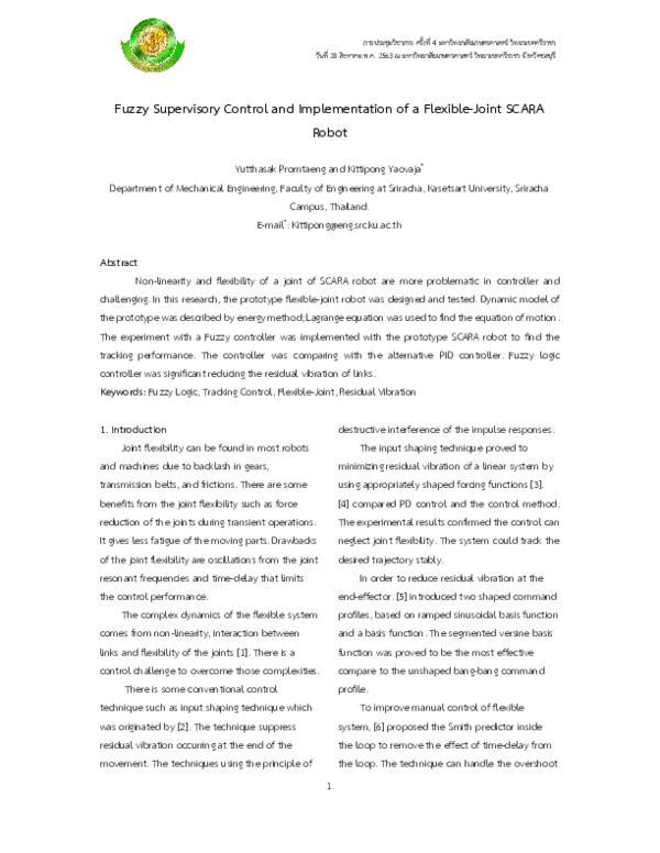 (PDF) Fuzzy Supervisory Control and Implementation of a Flexible-Joint SCARA Robot