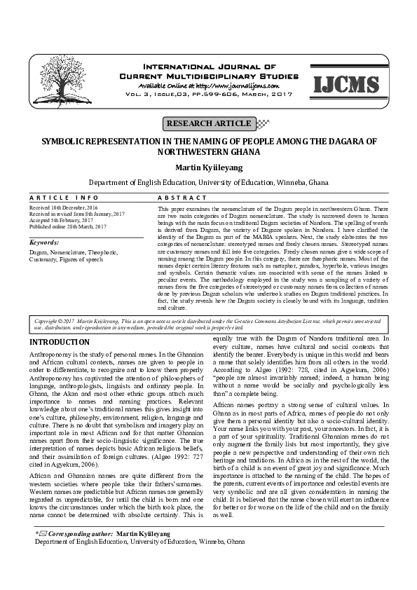 (PDF) Symbolic Representation in the Naming of People Among the Dagara ...