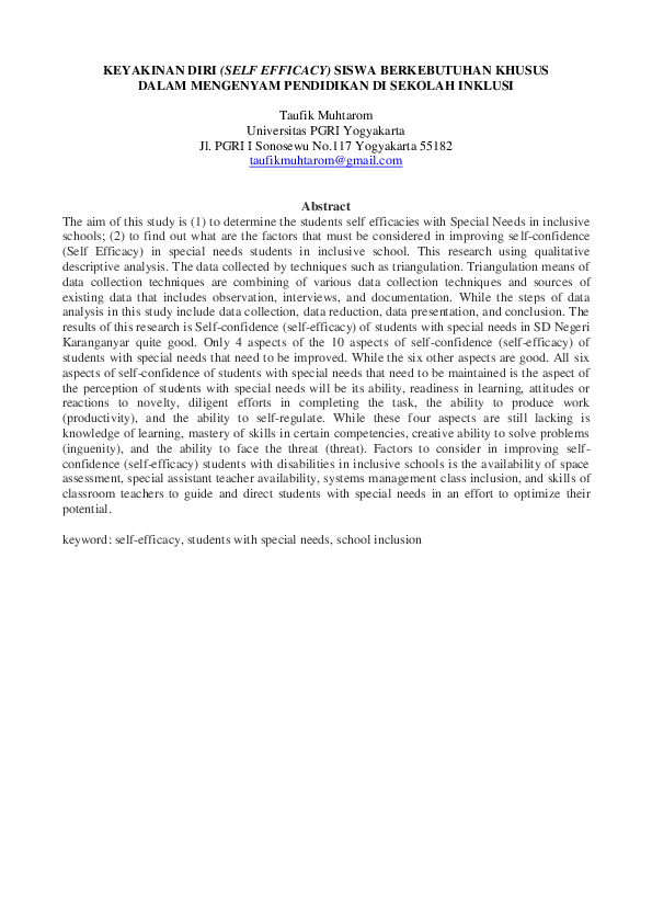 (PDF) Keyakinan Diri (Self Efficacy) Siswa Berkebutuhan Khusus Dalam ...