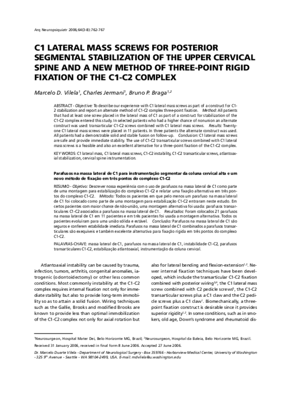 (PDF) C1 Lateral Mass Screws for Posterior Segmental Stabilization of ...