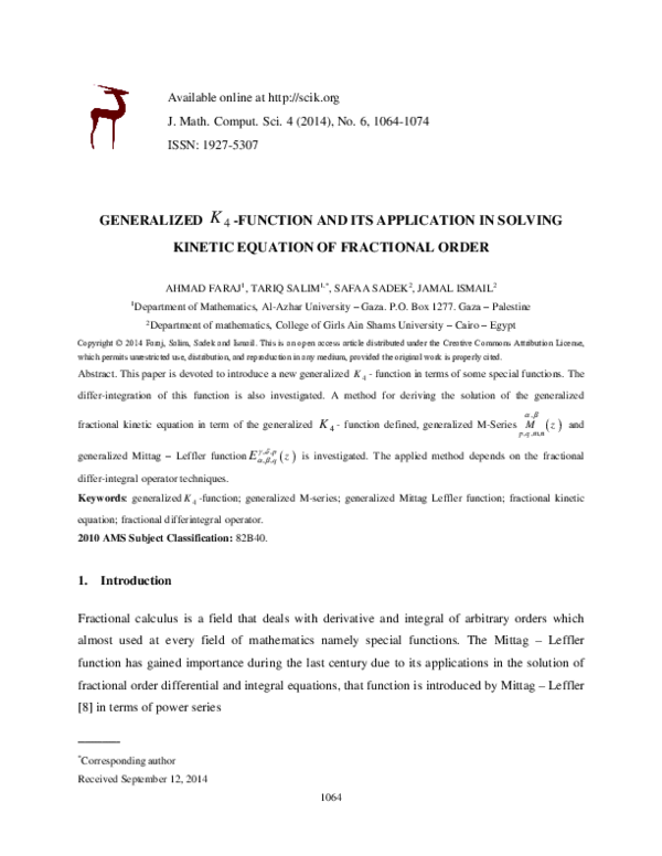 (PDF) Generalized K4-function and its application in solving kinetic ...