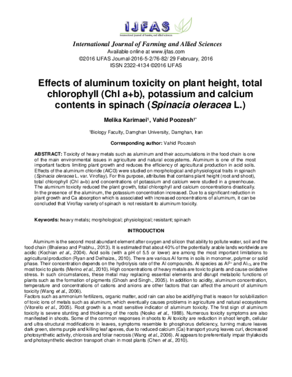 (PDF) Effects of aluminum toxicity on plant height , total chlorophyll ...