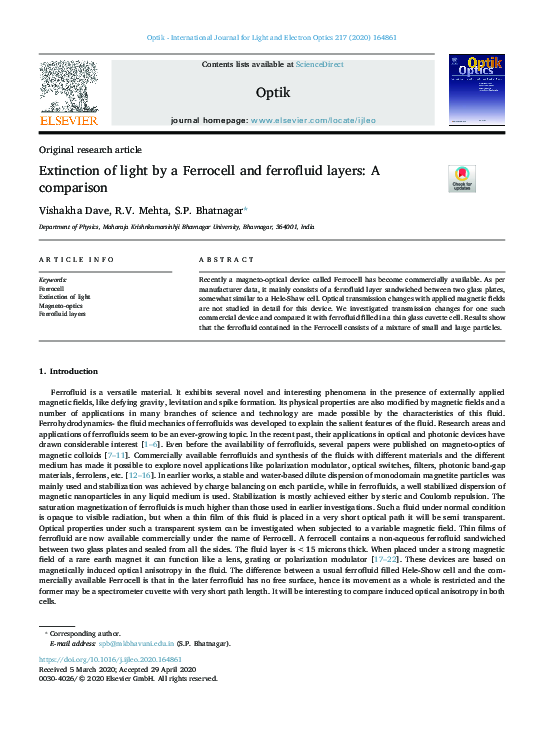 (PDF) Extinction of light by a Ferrocell and ferrofluid layers: A ...