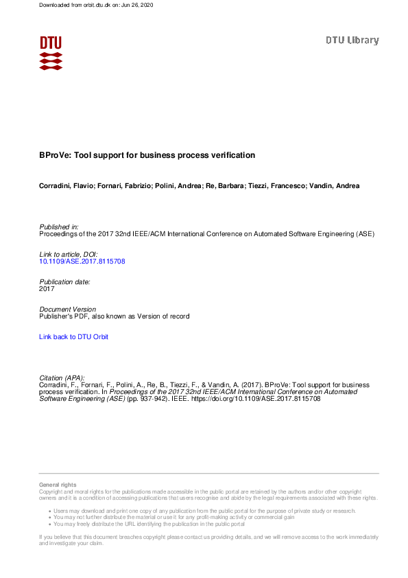 (PDF) BProVe: Tool support for business process verification