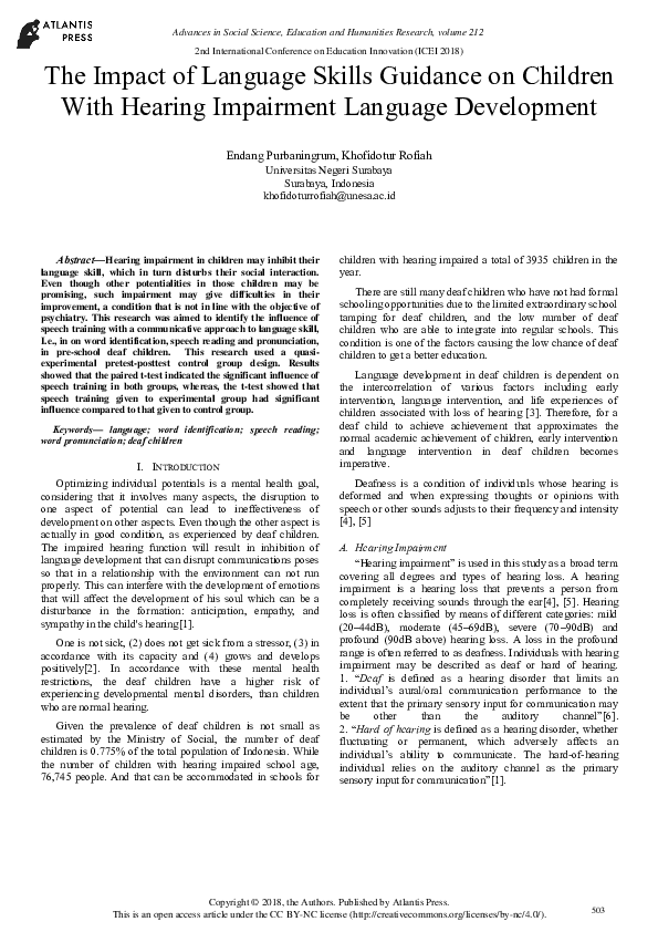 (PDF) The Impact of Language Skills Guidance on Children With Hearing ...