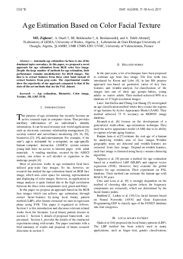(PDF) Age Estimation Based on Color Facial Texture