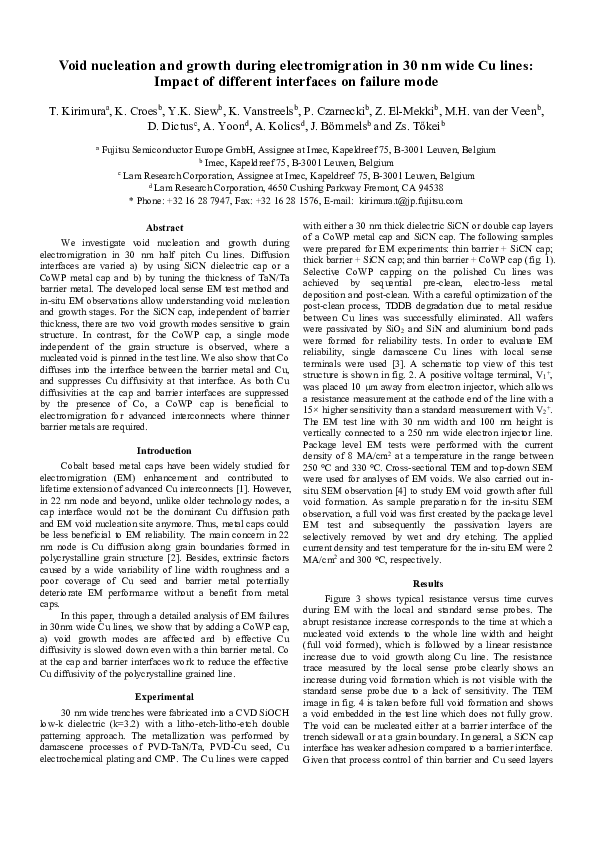 (PDF) Void nucleation and growth during electromigration in 30 nm wide ...