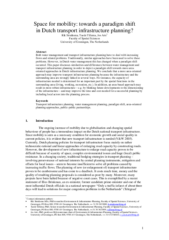 (PDF) Space for mobility: towards a paradigm shift in Dutch transport ...