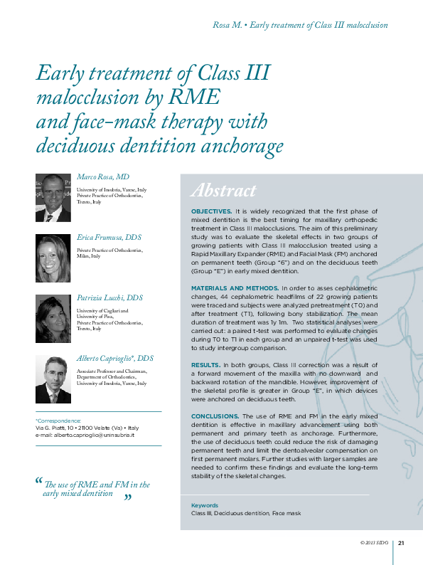 (PDF) Early treatment of Class III malocclusion by RME and face-mask ...