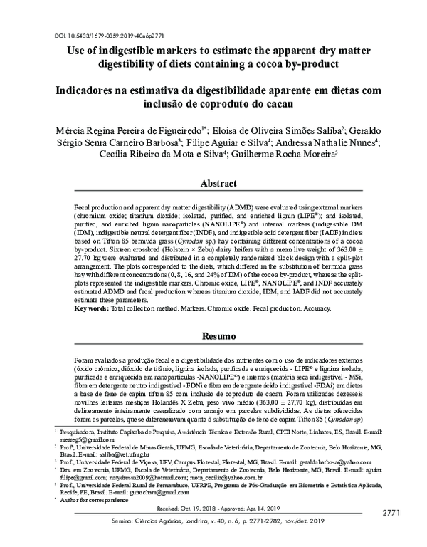 (PDF) Use of indigestible markers to estimate the apparent dry matter ...