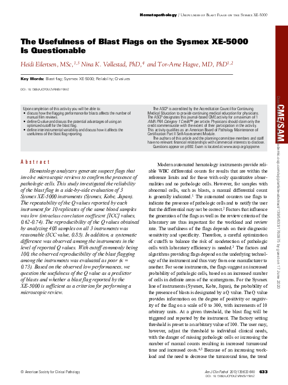 (PDF) The Usefulness of Blast Flags on the Sysmex XE-5000 Is Questionable