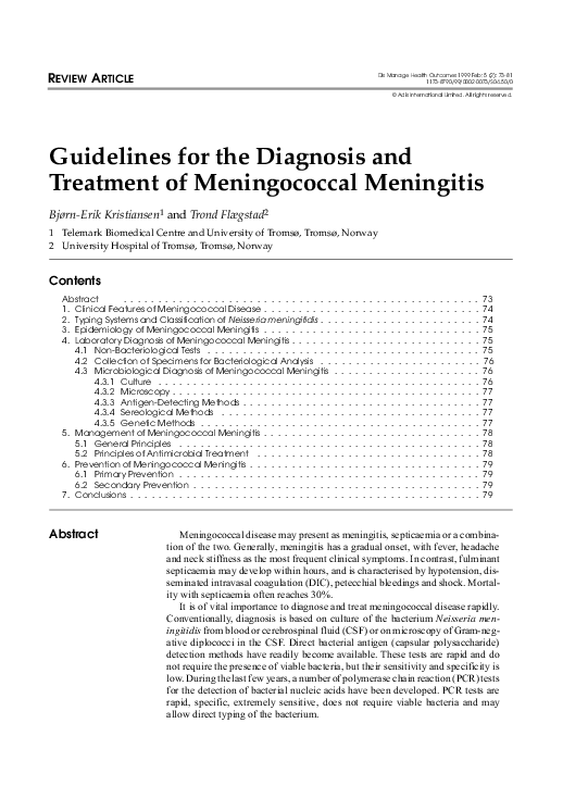 (PDF) Guidelines for the Diagnosis and Treatment of Meningococcal ...