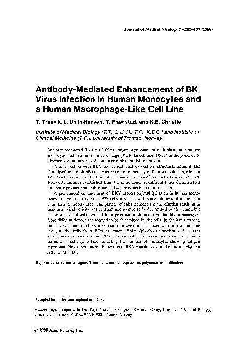 (PDF) Antibody-Mediated enhancement of BK virus infection in human ...