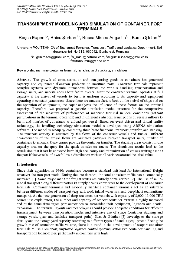 Pdf Transshipment Modeling And Simulation Of Container Port Terminals