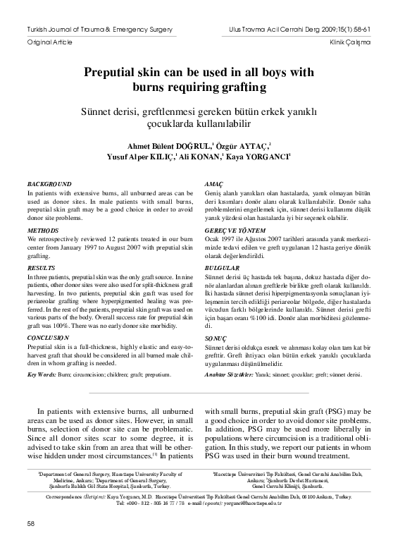 (PDF) Preputial skin can be used in all boys with burns requiring grafting