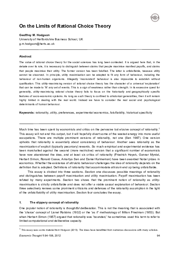 (PDF) On the Limits of Rational Choice Theory