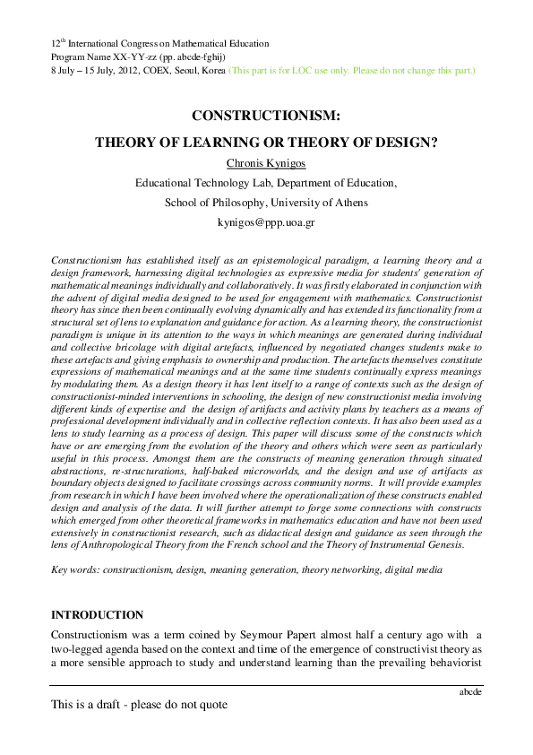 (PDF) Constructionism: Theory of Learning or Theory of Design?