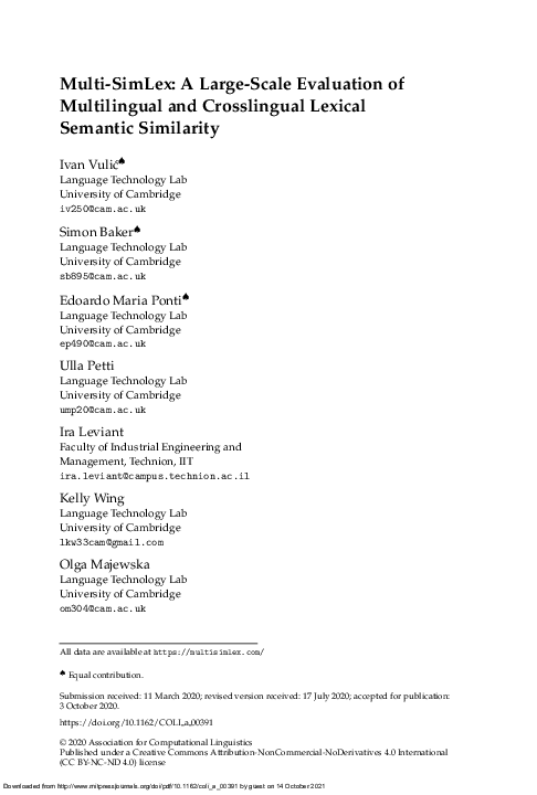 (PDF) Multi-SimLex: A Large-Scale Evaluation of Multilingual and Crosslingual Lexical Semantic ...