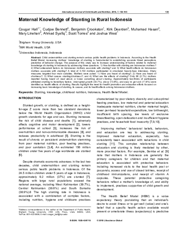(PDF) Maternal Knowledge of Stunting in Rural Indonesia