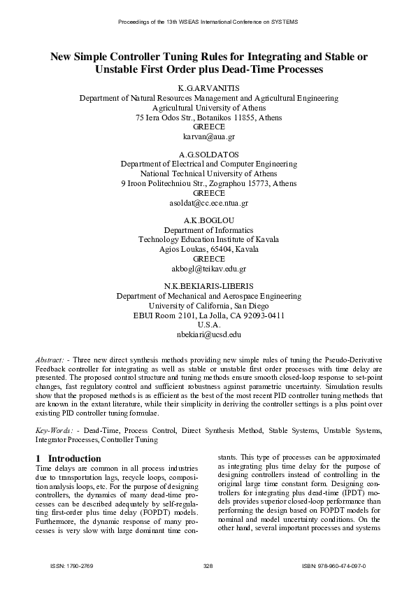 (PDF) New simple controller tuning rules for integrating and stable or unstable first order plus ...