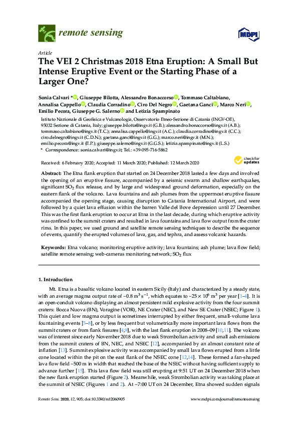(PDF) The VEI 2 Christmas 2018 Etna Eruption: A Small But Intense ...