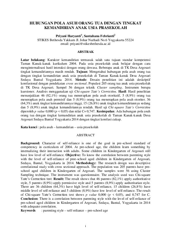 (PDF) Hubungan Pola Asuh Orang Tua Dengan Tingkat Kemandirian Anak Usia Prasekolah