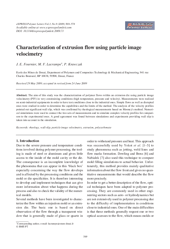 (PDF) Characterization of extrusion flow using particle image velocimetry