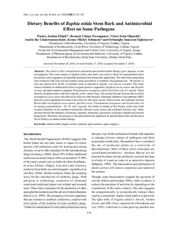 (PDF) Dietary Benefits of Baphia nitida Stem Bark and Antimicrobial ...