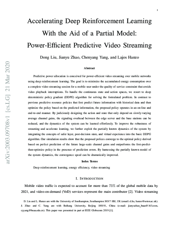 (PDF) Accelerating Deep Reinforcement Learning With the Aid of a Partial Model: Power-Efficient ...