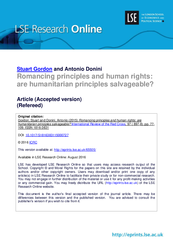 (PDF) Romancing principles and human rights: Are humanitarian ...