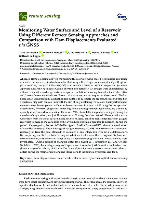 (PDF) Monitoring Water Surface and Level of a Reservoir Using Different ...