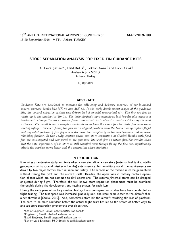 (PDF) Store Separation Analysis for Fixed Fin Guidance Kits